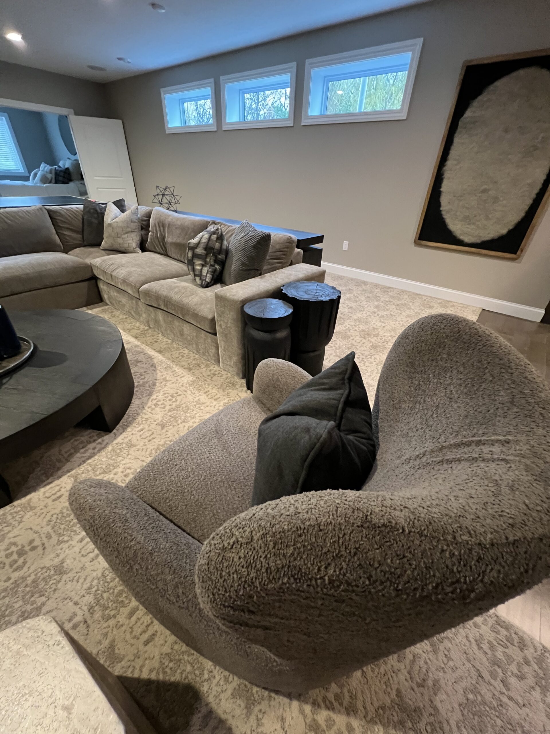 Monochromatic Family Room - Dwell Home Furnishings and Interior Design